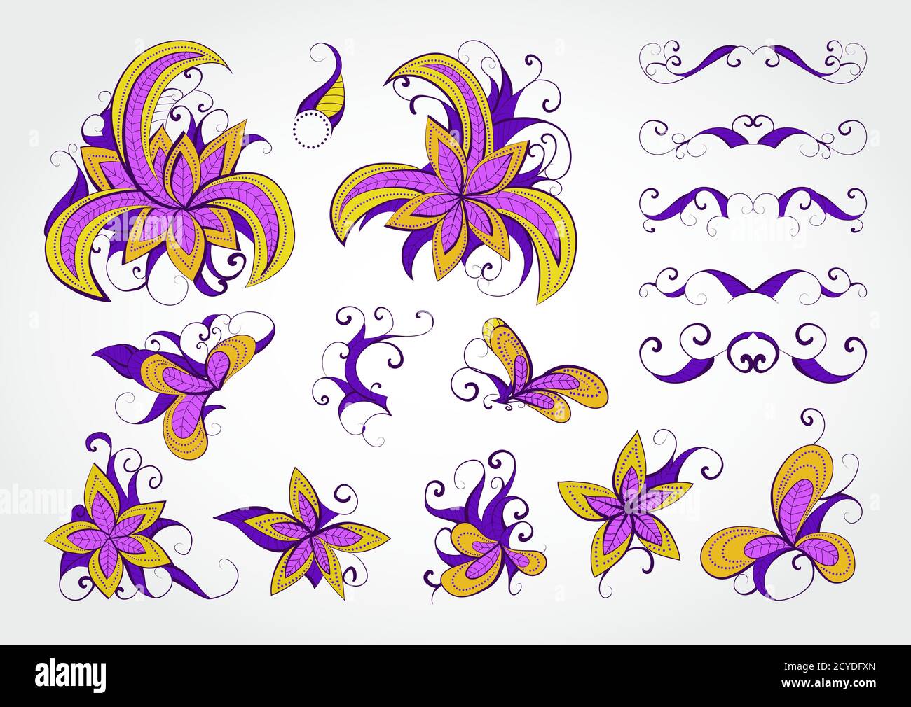 Set of vector floral elements and objects for design. Collection of ...
