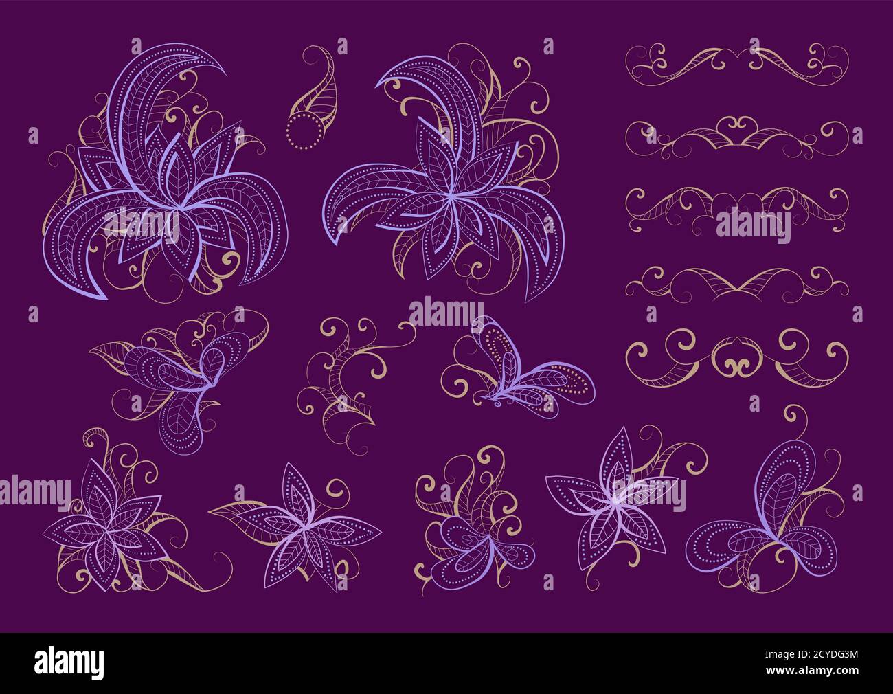 Set of vector floral elements and objects for design. Collection of ...