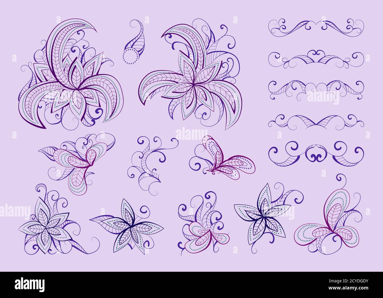 Set of vector floral elements and objects for design. Collection of ...