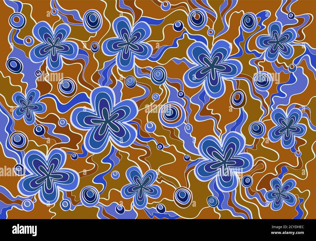 Vector floral hand drawn background pattern. Blue and brown background ...