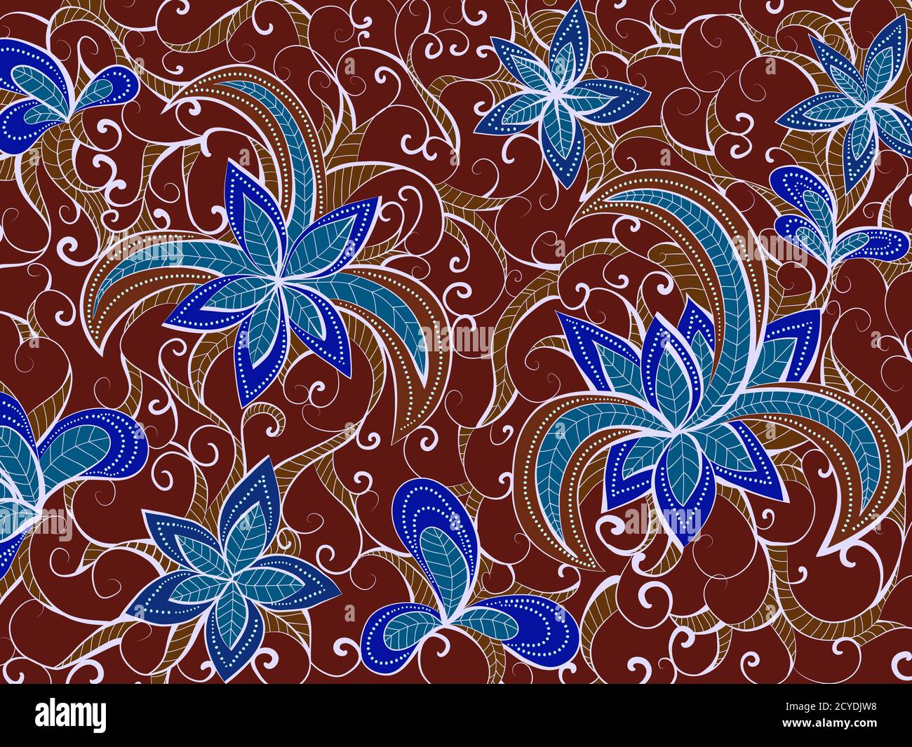 Vector floral hand drawn background pattern. Light blue, blue and brown ...