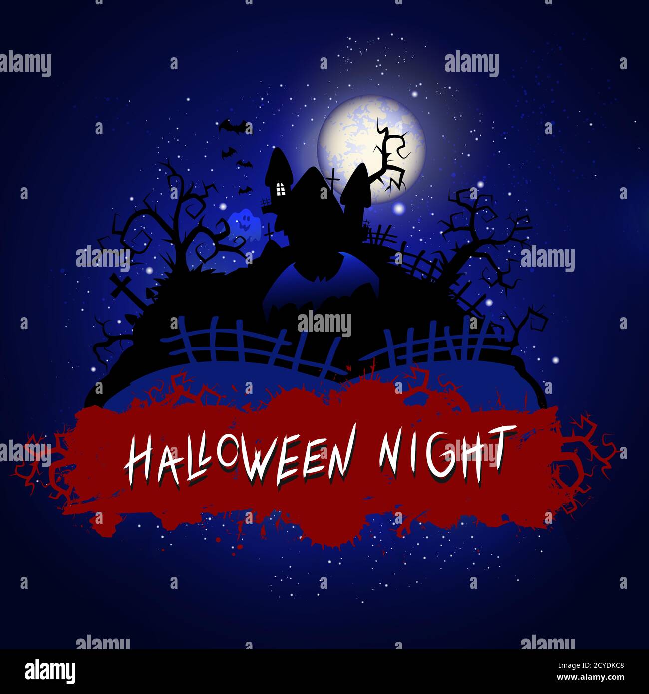 Vector Halloween illustration with sinister castle and inscription on ...