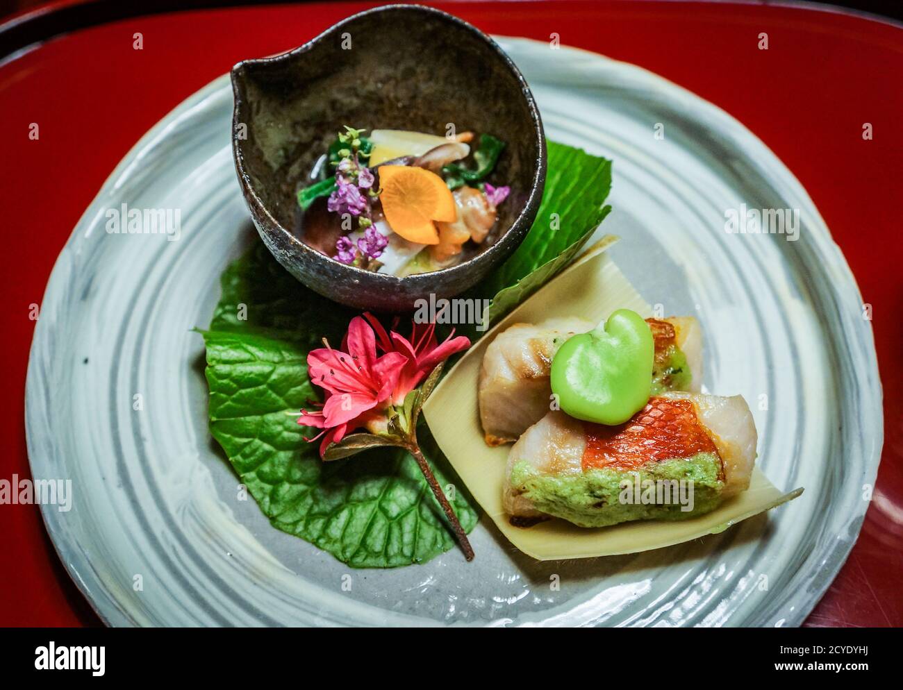 Assorted appetizers, traditional kaiseki food served at a ryokan in ...