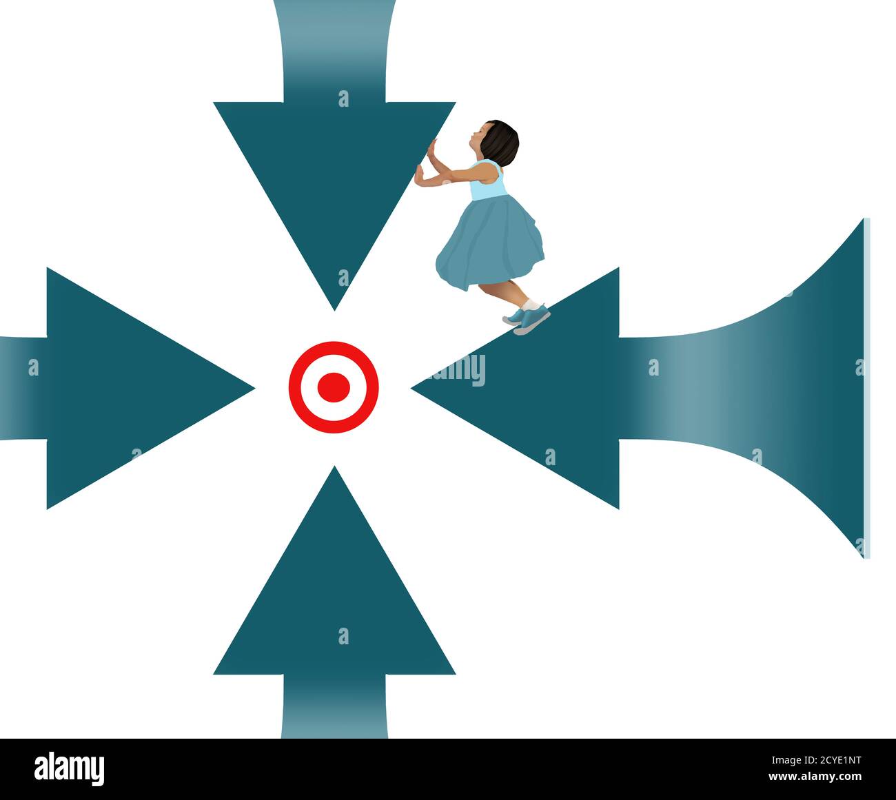 Arrows point to the point of focus as a young girl wanders around on ...