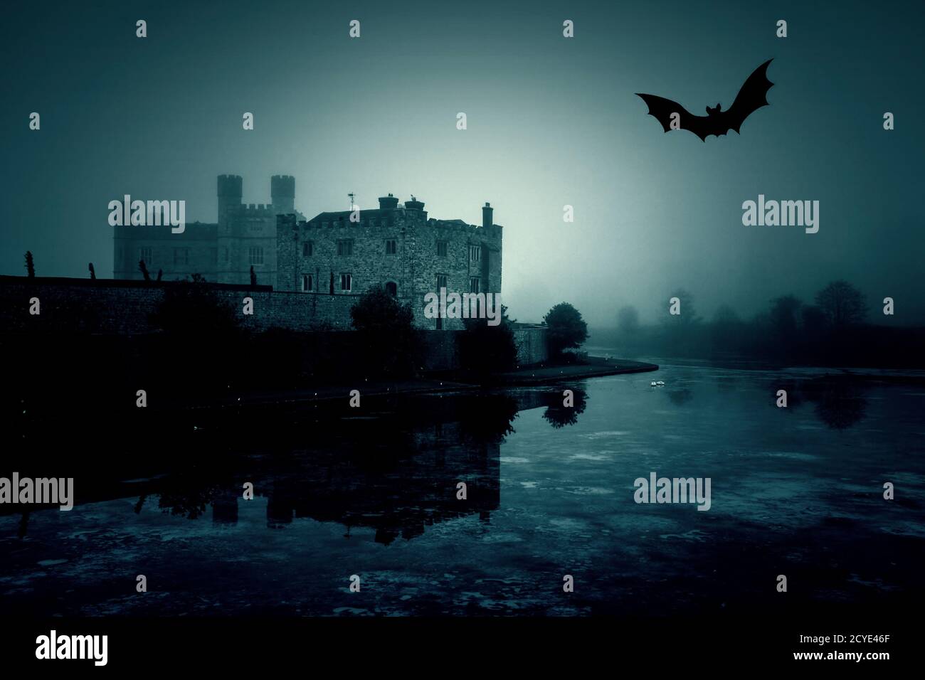 Haunted castle at mysterious, spooky night. Halloween concept Stock ...
