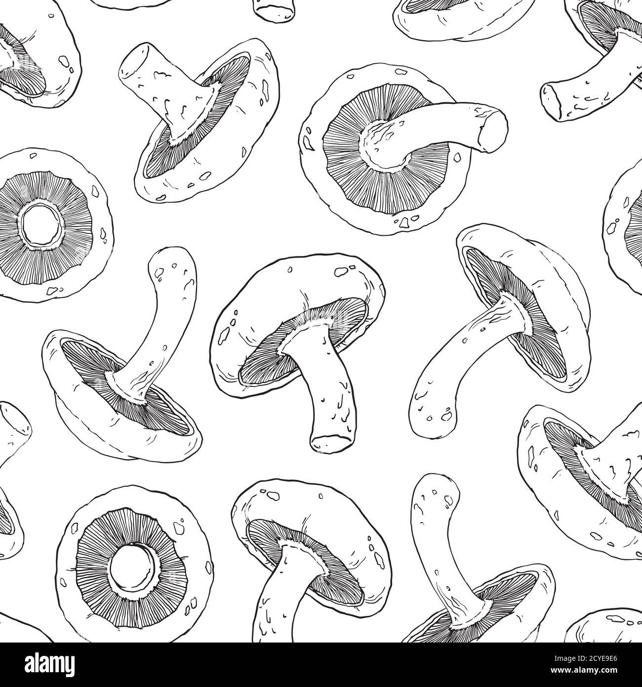 Shiitake mushrooms seamless pattern. Mushrooms repeat pattern. Black ...