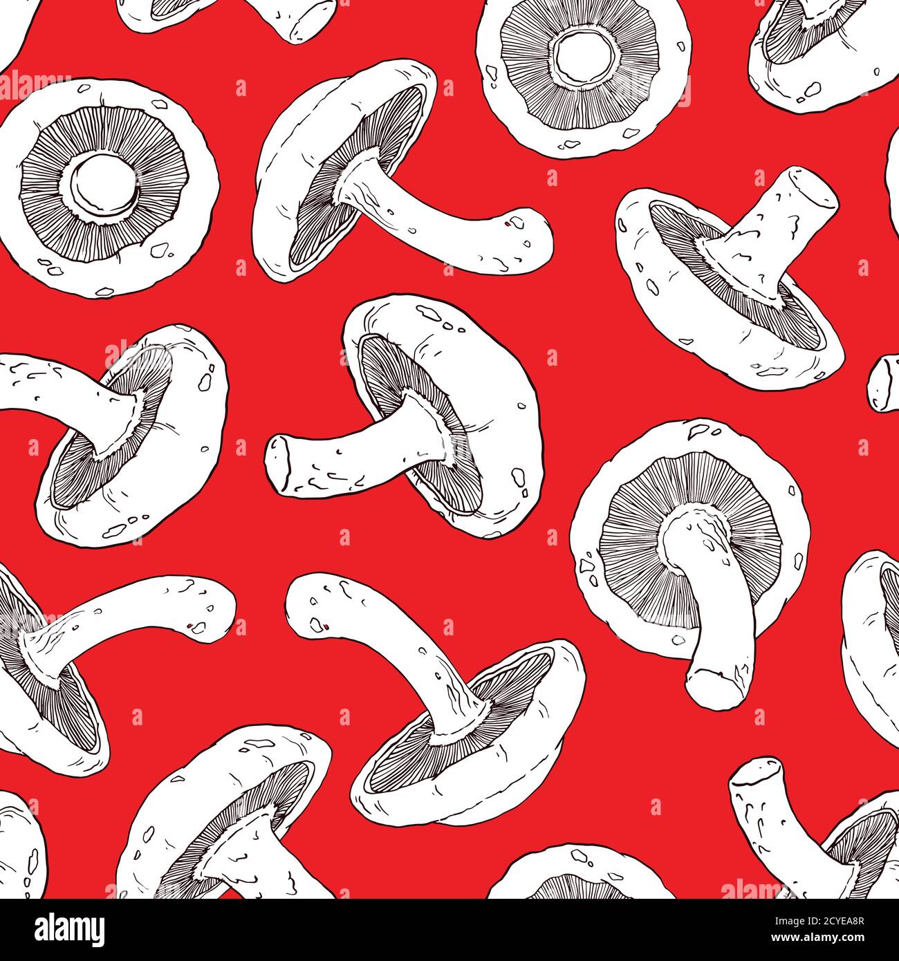 Shiitake mushrooms seamless pattern. Mushrooms repeat pattern. Red and ...