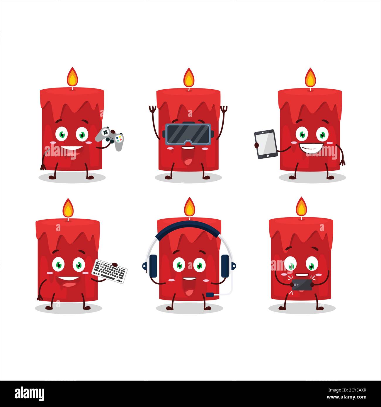 Red candle cartoon character are playing games with various cute ...