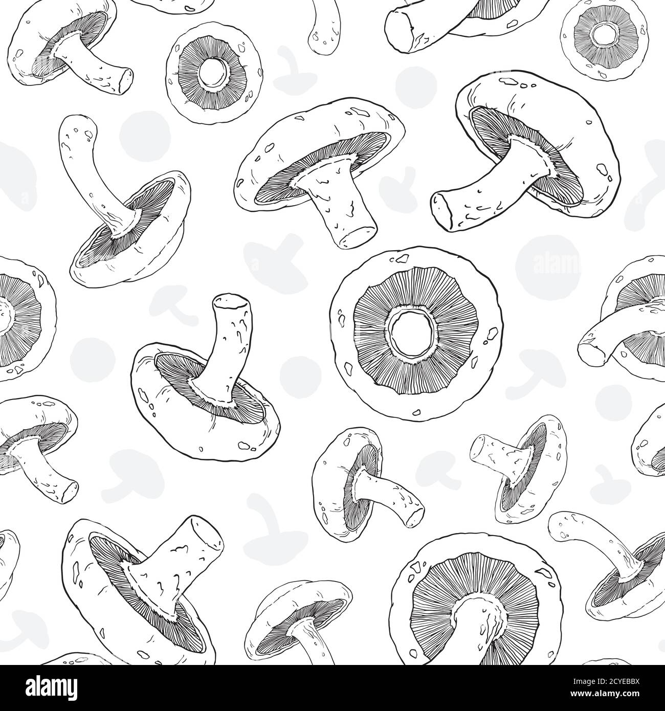 Shiitake mushrooms seamless pattern. Mushrooms repeat pattern. Black ...