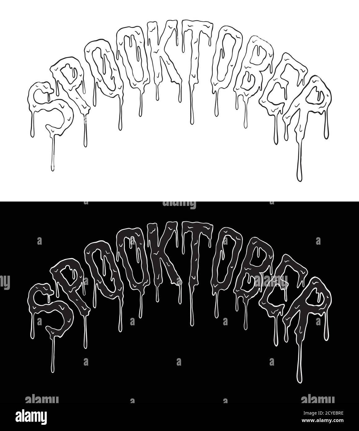 Spooktober. Set of 2 Halloween October hand lettering. Black and white ...