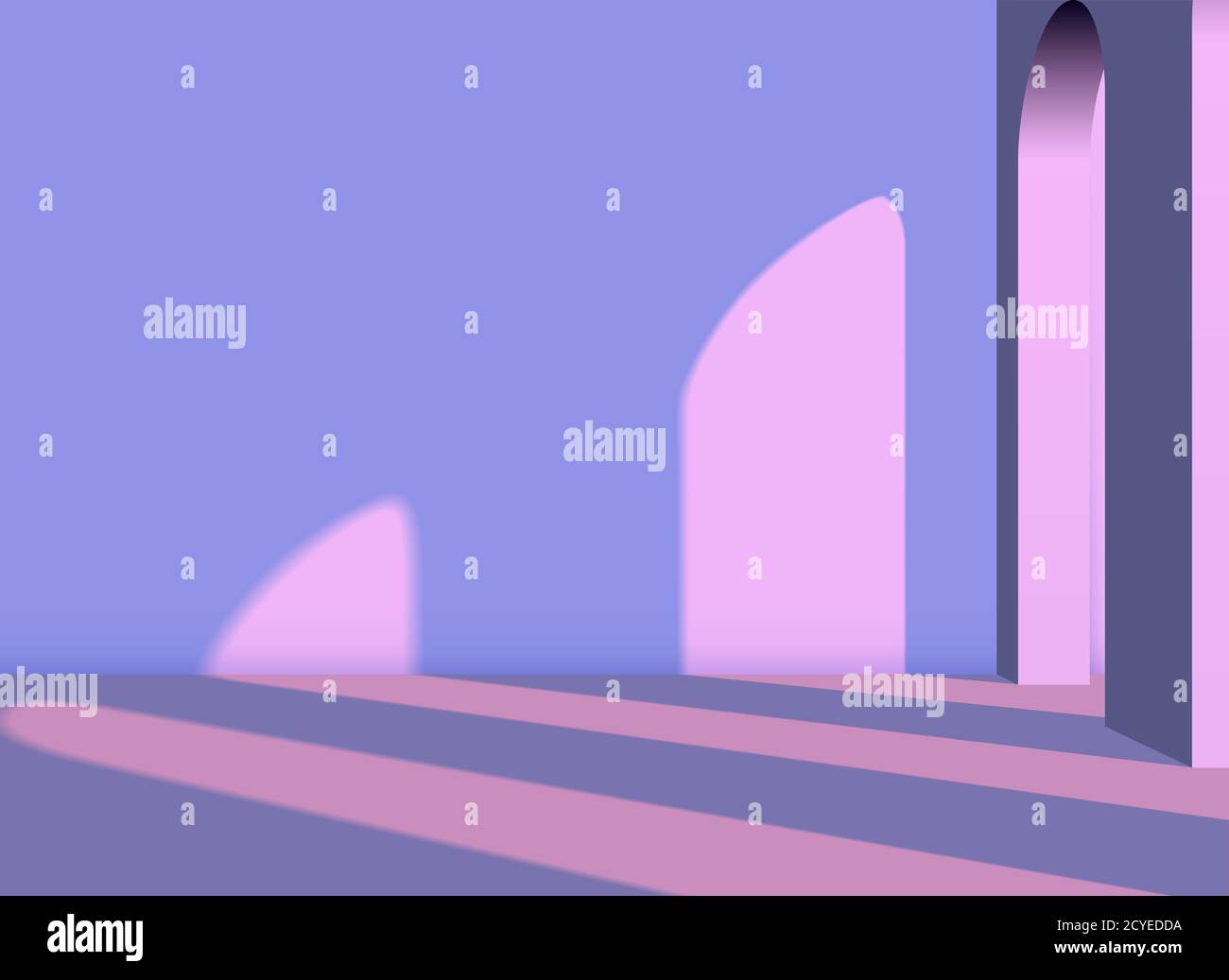 Abstract vaporwave architectural 3D background with arches and columns ...