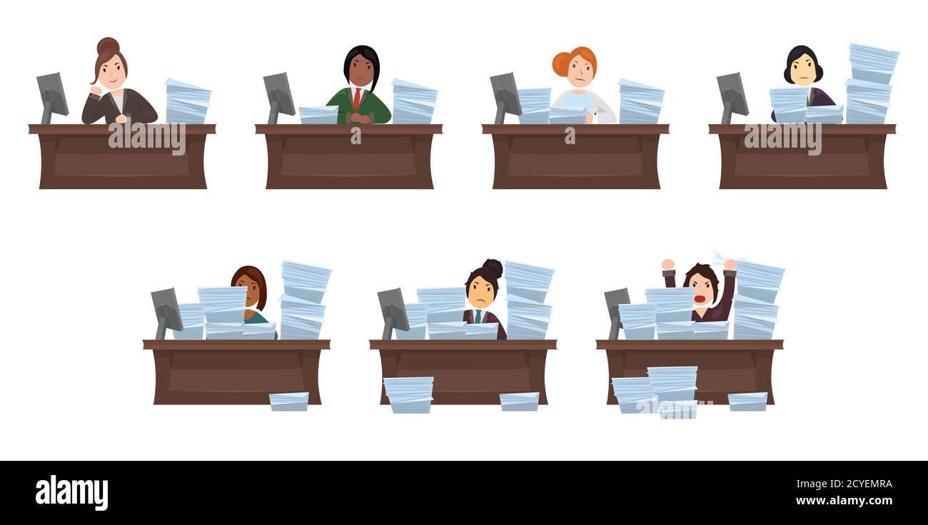 Set of different nationalities women workload workers in flat style ...