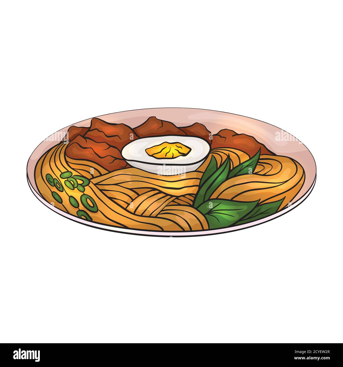 Coloring cartoon illustration of ramen. Noodles. The object is separate ...