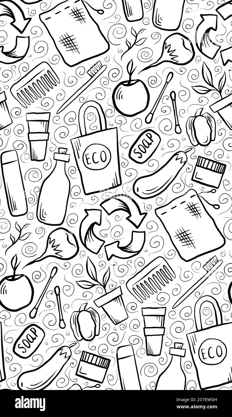 Seamless pattern with hand drawn Zero Was objects. Vector doodle ...
