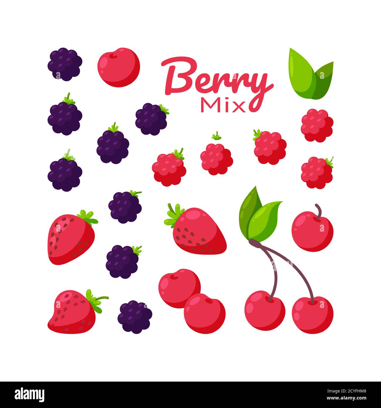 Berries isolated in white background. Fresh cherry, raspberry ...