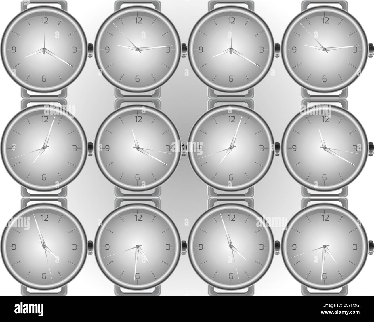 Seamless texture with realistic clock in a row. Vector pattern for ...