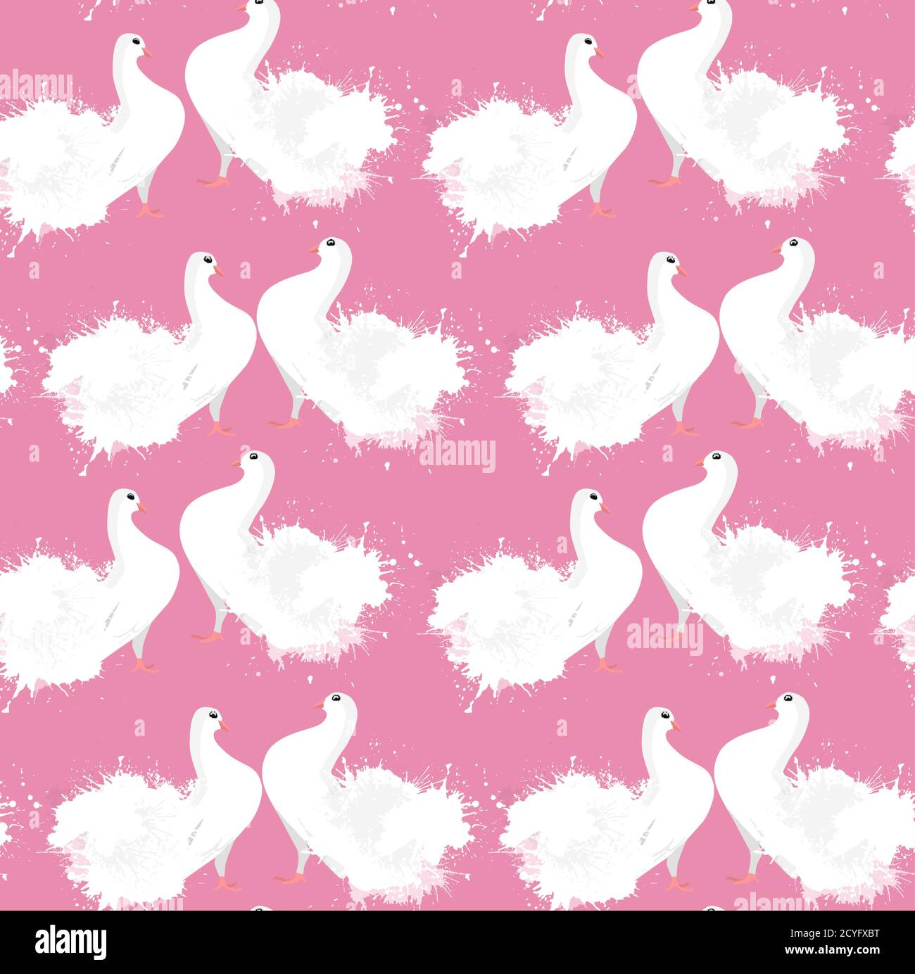 Seamless texture of doves with watercolor splashes. Vector pattern for ...