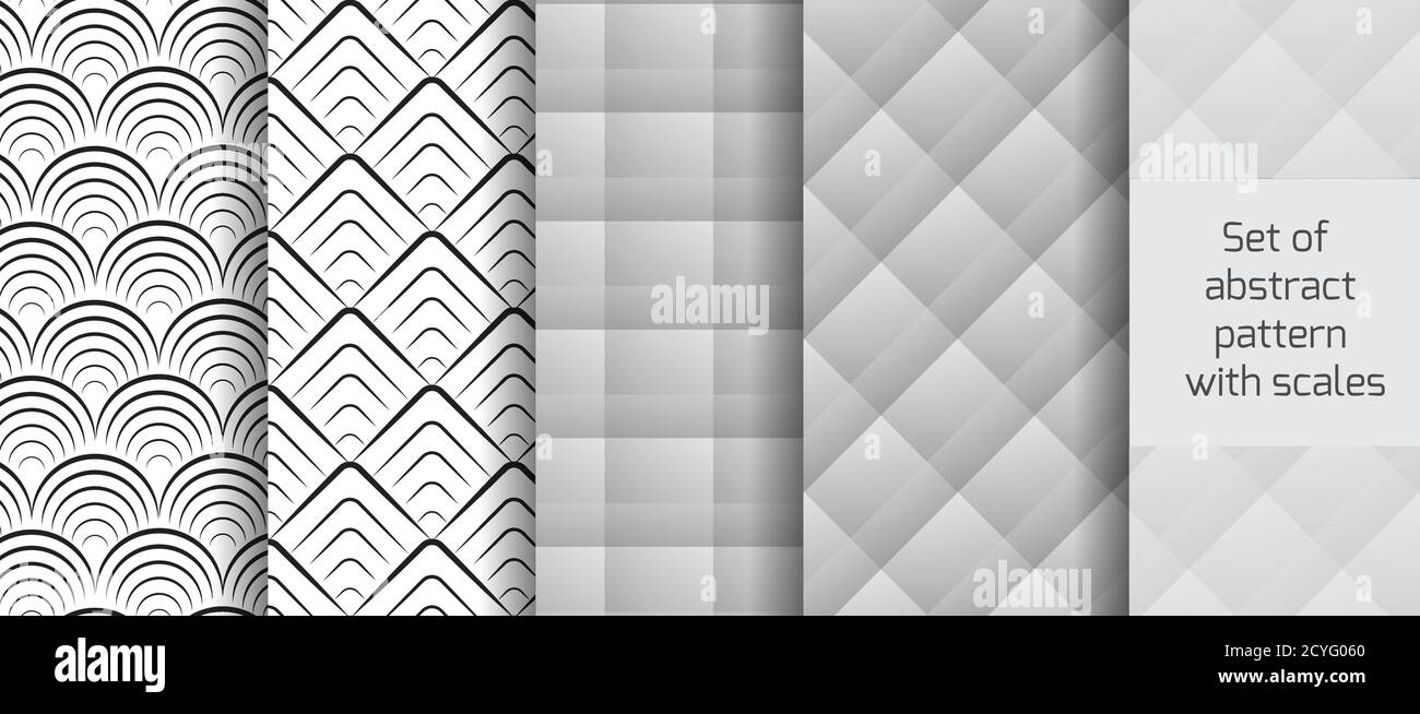 Set of abstract black and white patterns with scales. Vector gray ...
