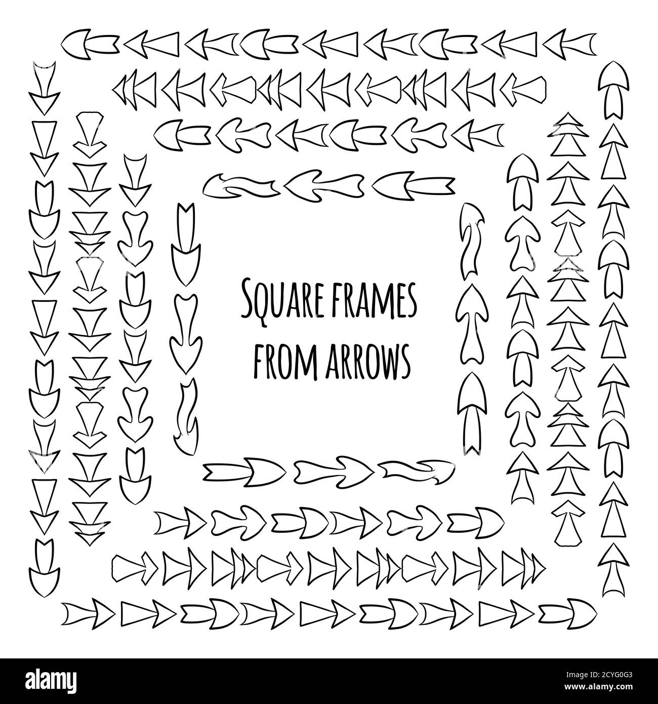 Set of square frames from hand drawn different arrows. Vector ...