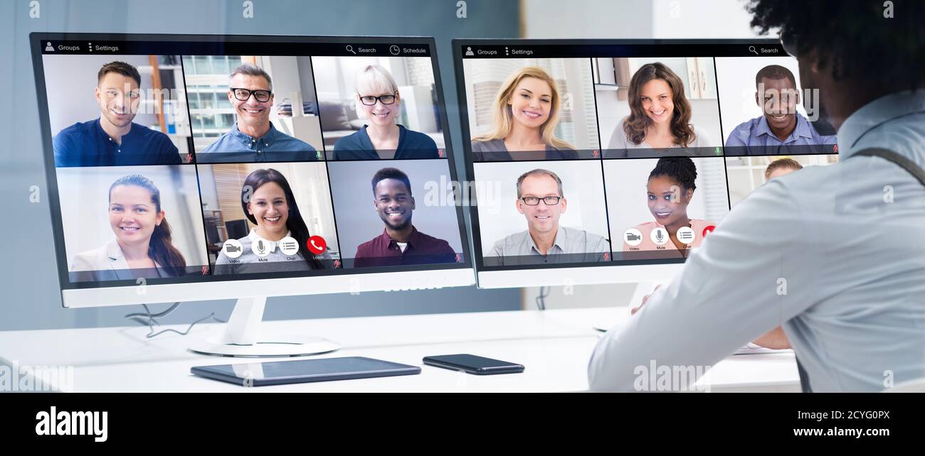 Video Conference Business Call. African Conferencing On Computer Stock ...