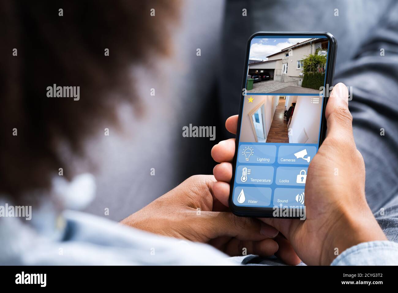 Smart Home CCTV Security On Mobile Phone Or Smartphone Stock Photo - Alamy