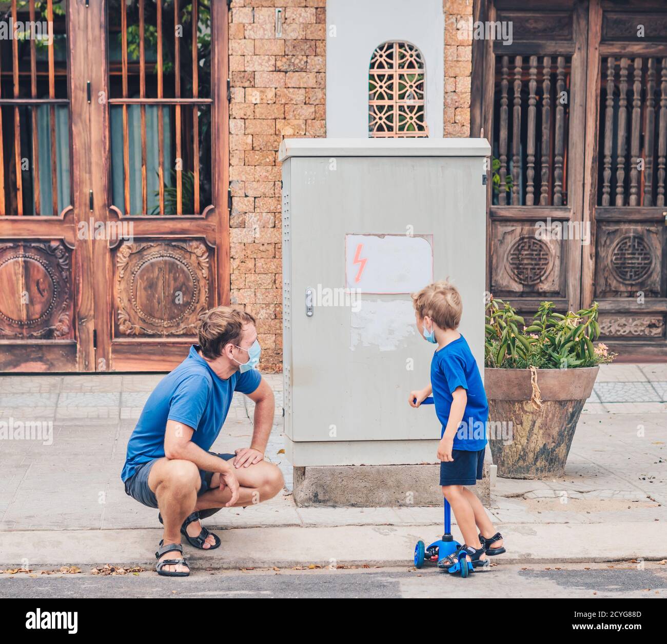 Electric shield board distribution high voltage switches. Father takes ...