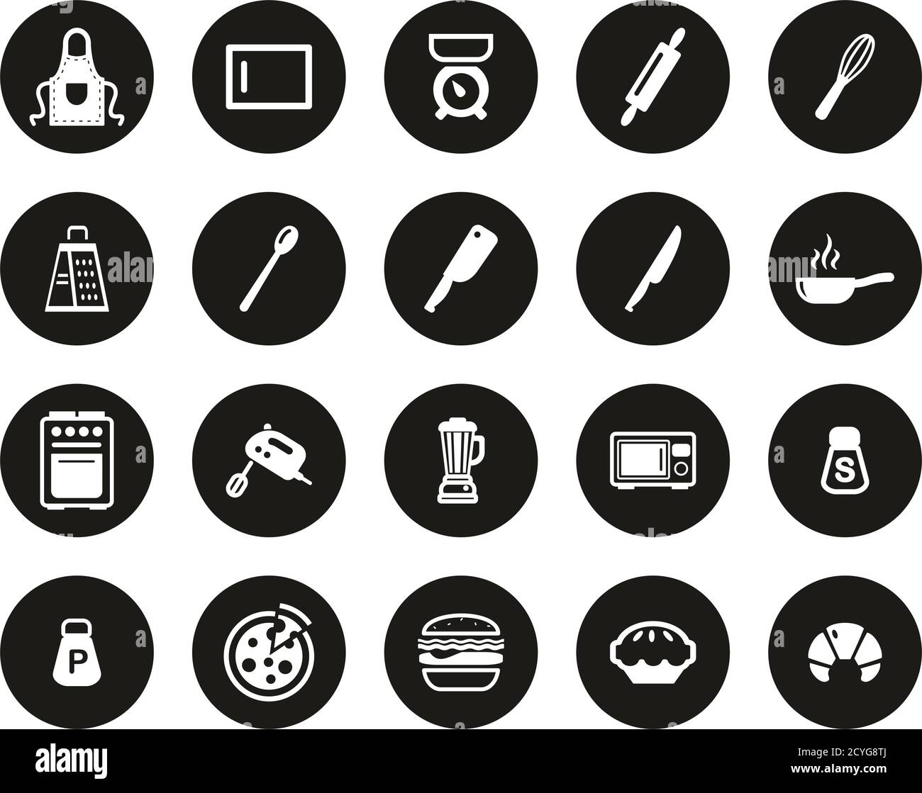Baking Or Cooking Icons White On Black Flat Design Circle Set Big Stock ...