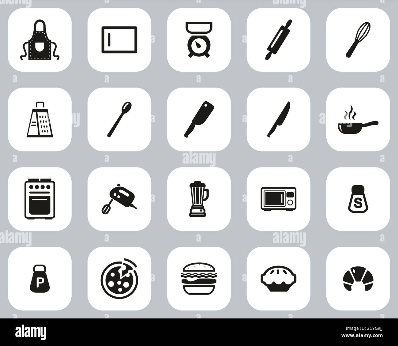 Baking Or Cooking Icons Black & White Flat Design Set Big Stock Vector ...
