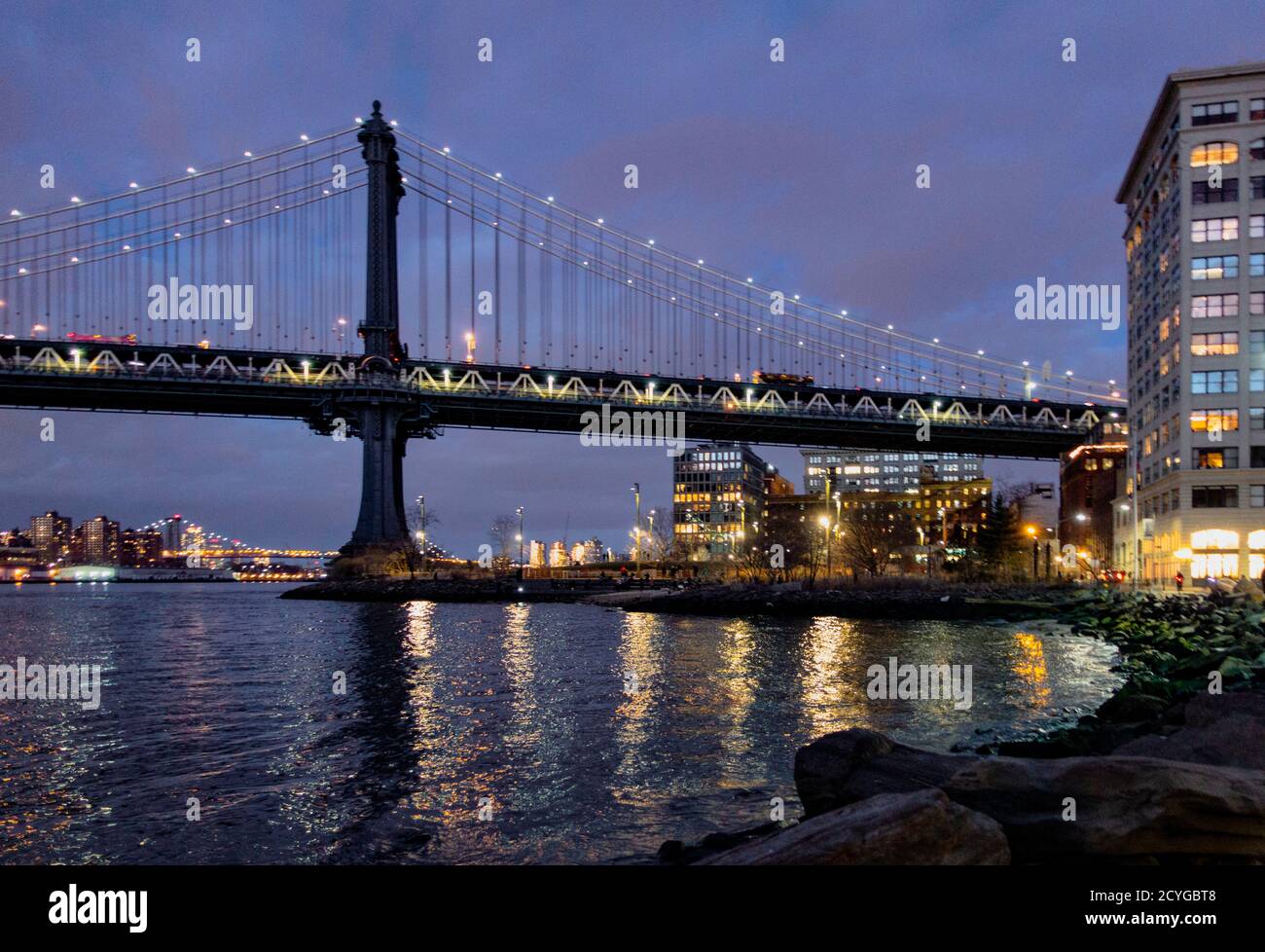 BROOKLYN, NEW YORK, MAR 27, 2018: Manhattan Bridge, as seen from Dumbo ...