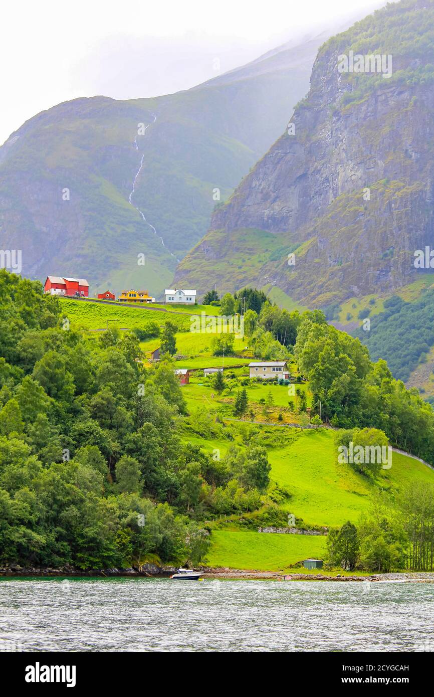Norwegian beautiful mountain and fjord landscape in Aurlandsfjord ...
