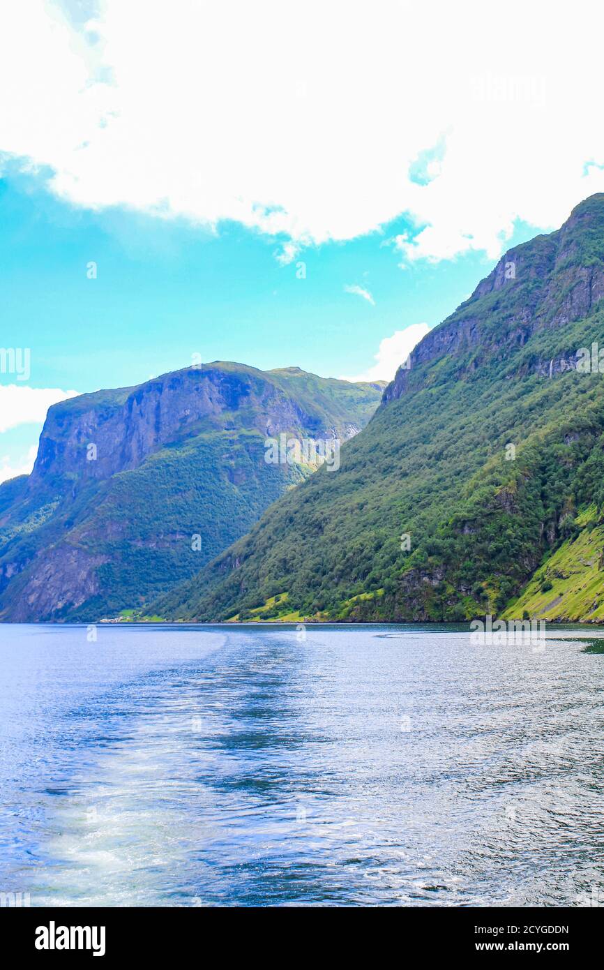 Norwegian beautiful mountain and fjord landscape in Aurlandsfjord ...