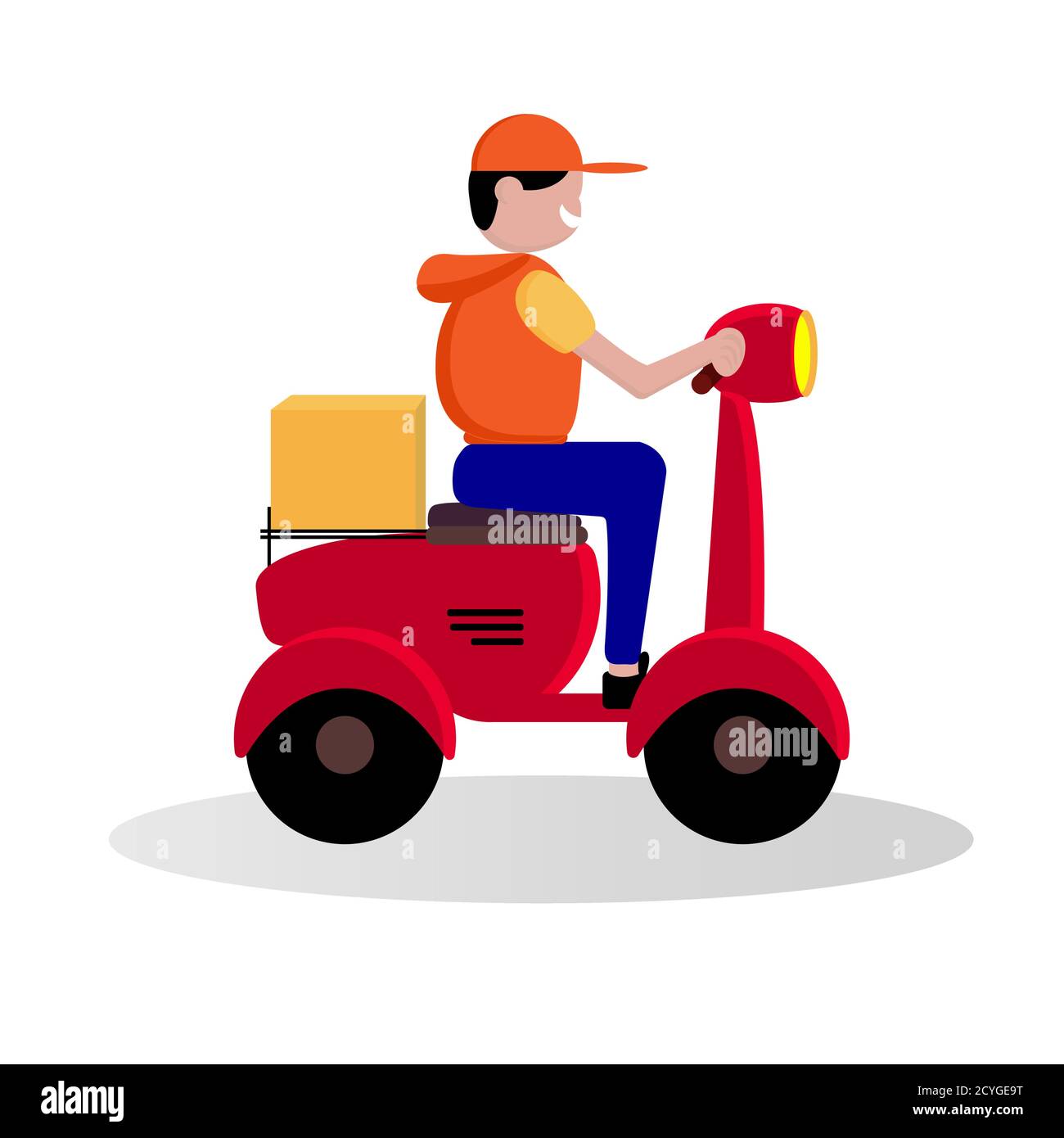 Delivery man riding by red motorcycle or scooter illustration. Express ...