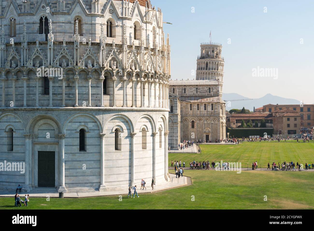 Pisa, Italy-October 21, 2018:view of the famous leaning tower and the ...