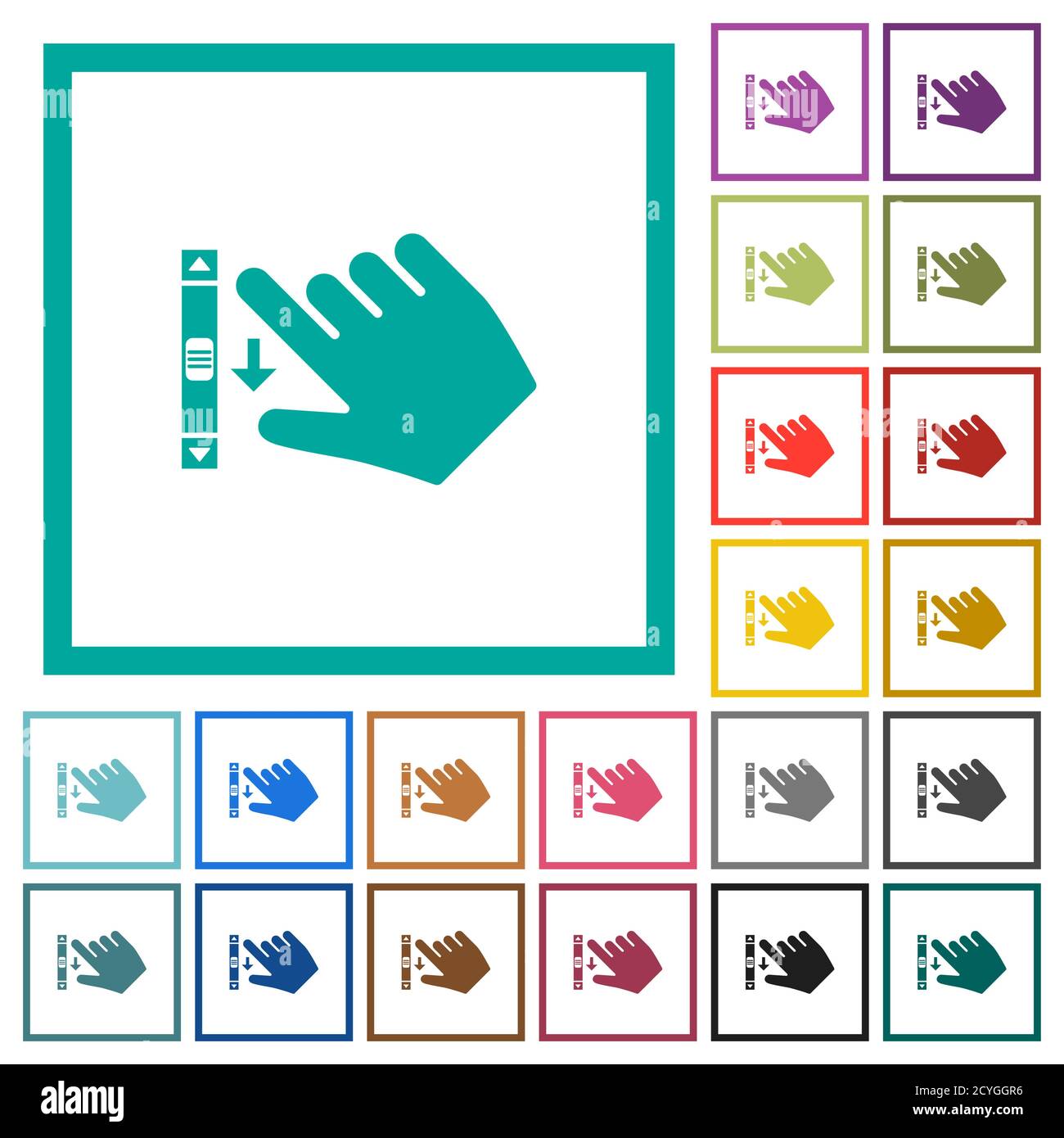 Right handed scroll down gesture flat color icons with quadrant frames ...