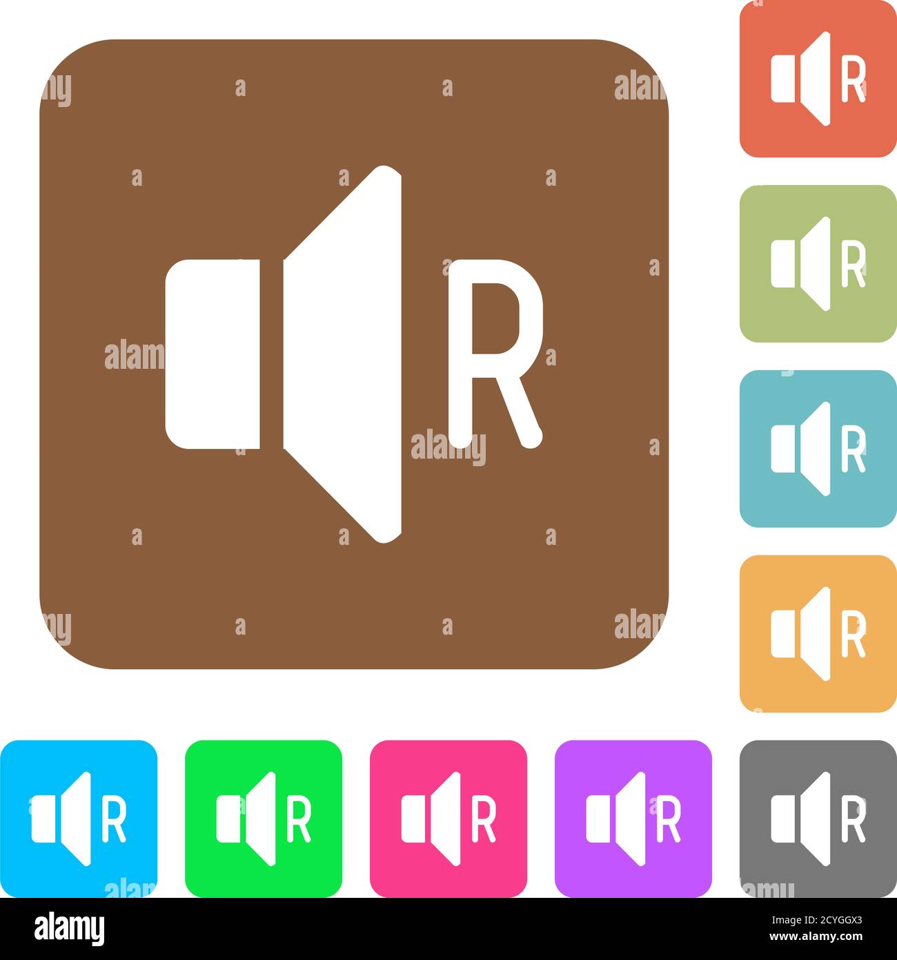 Right audio channel flat icons on rounded square vivid color ...