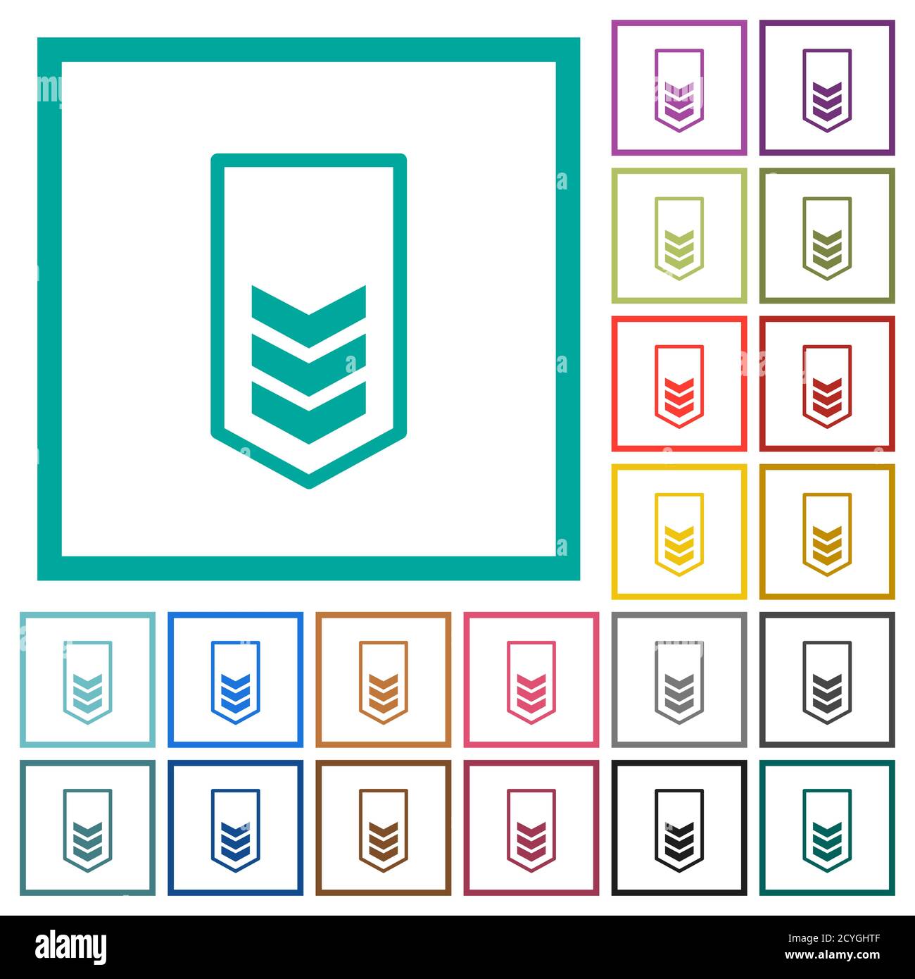 Military insignia with three chevrons flat color icons with quadrant ...