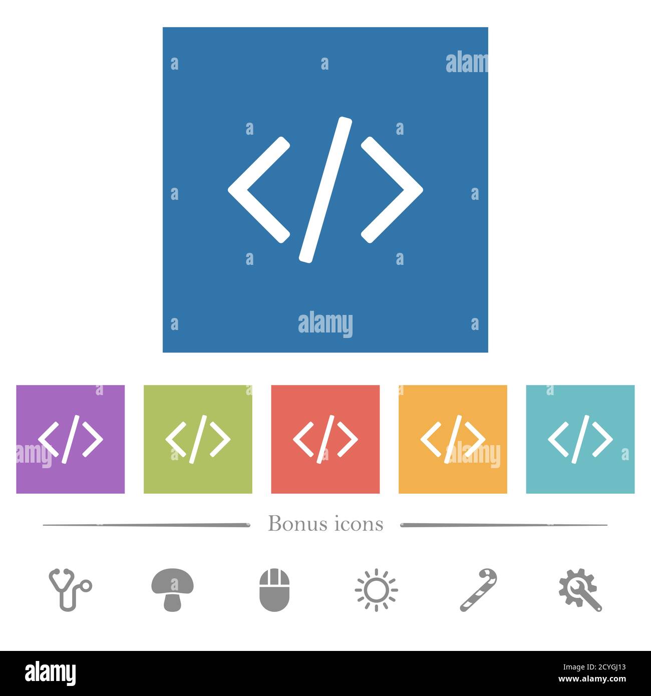 Script code flat white icons in square backgrounds. 6 bonus icons ...
