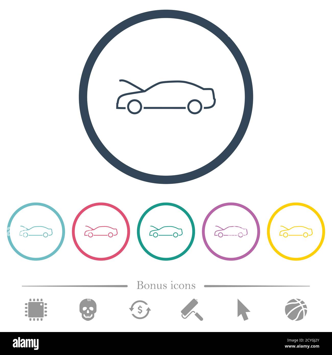 Car hood open dashboard indicator flat color icons in round outlines. 6 ...