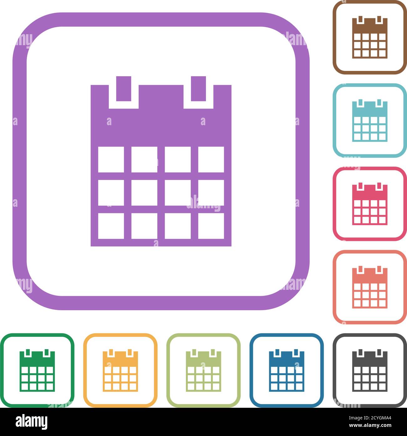 Single calendar simple icons in color rounded square frames on white ...