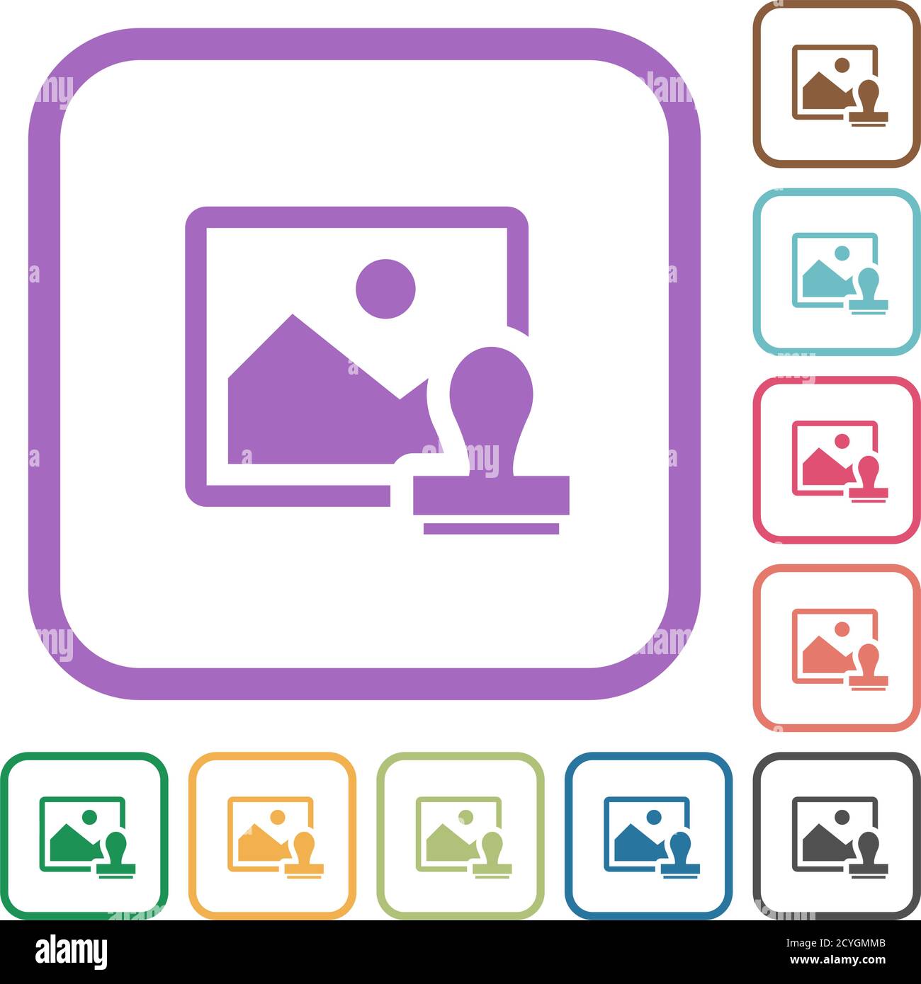 Image watermark simple icons in color rounded square frames on white ...