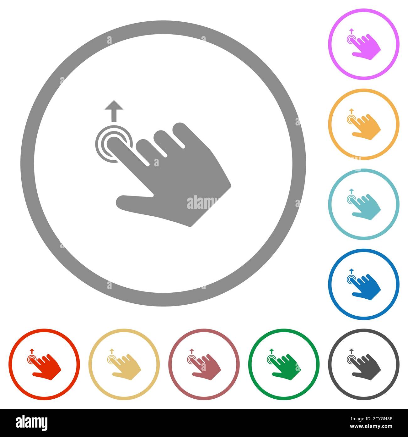 Right handed slide up gesture flat color icons in round outlines on ...