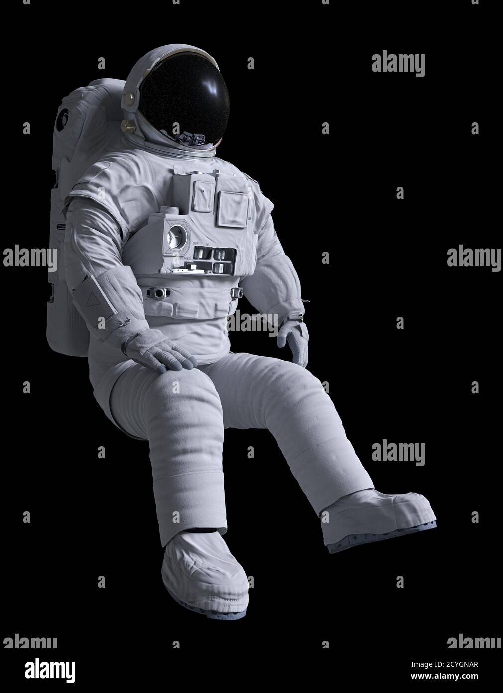 sitting astronaut, isolated on black background Stock Photo - Alamy