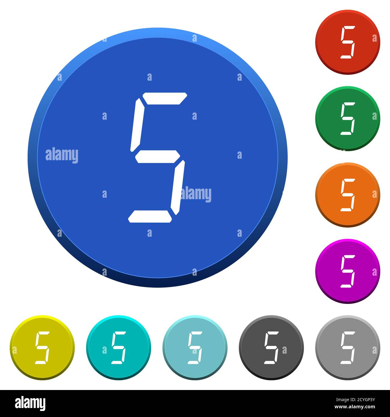 digital number five of seven segment type round color beveled buttons with smooth surfaces and ...