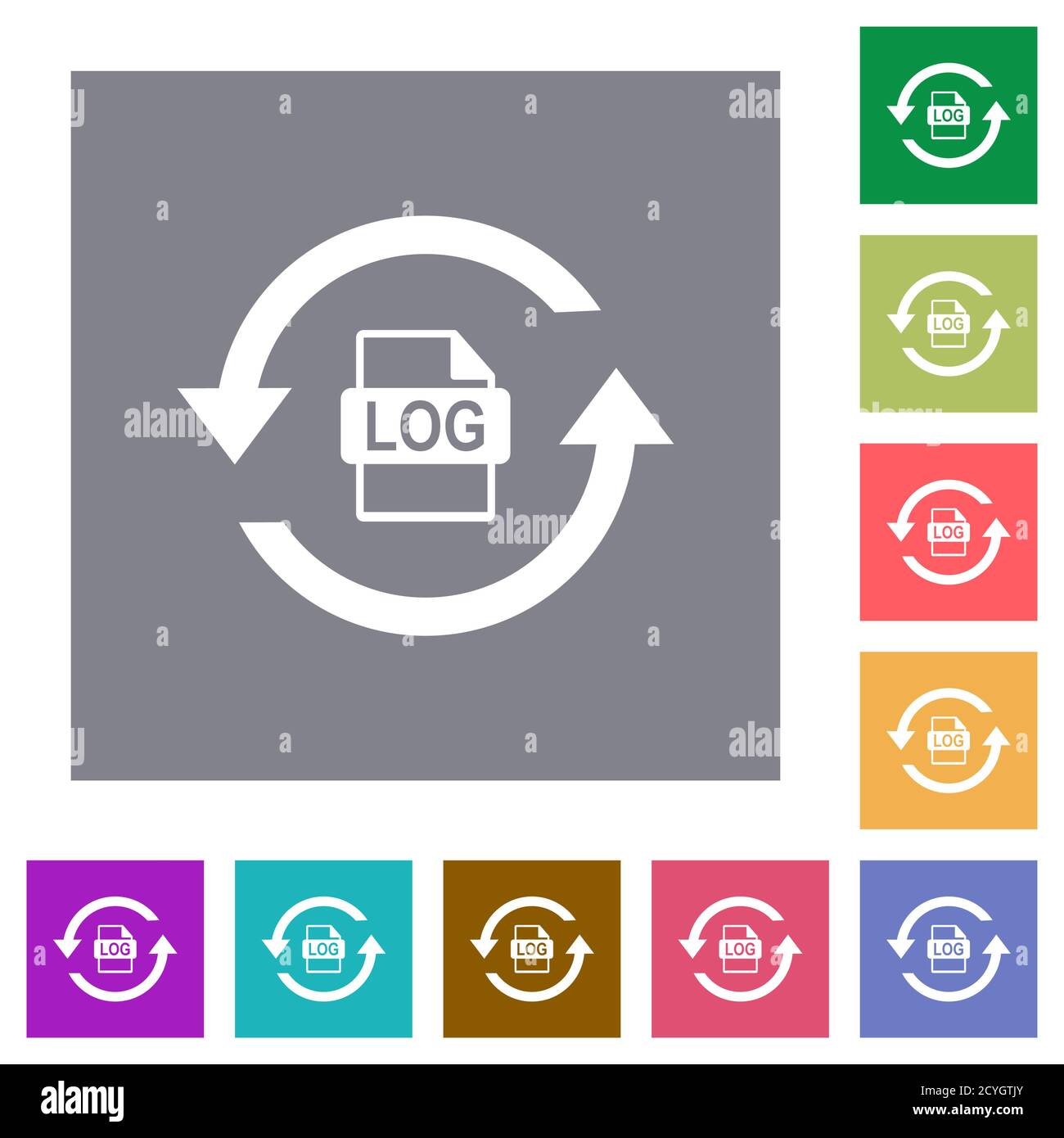 Log file rotation flat icons on simple color square backgrounds Stock ...