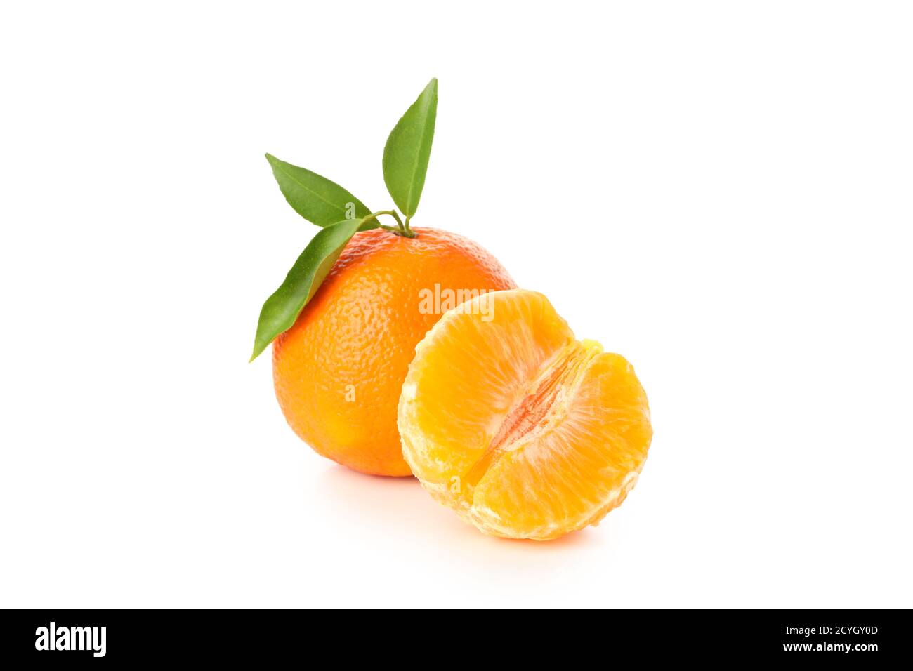 Ripe mandarin with leaves isolated on white background Stock Photo - Alamy