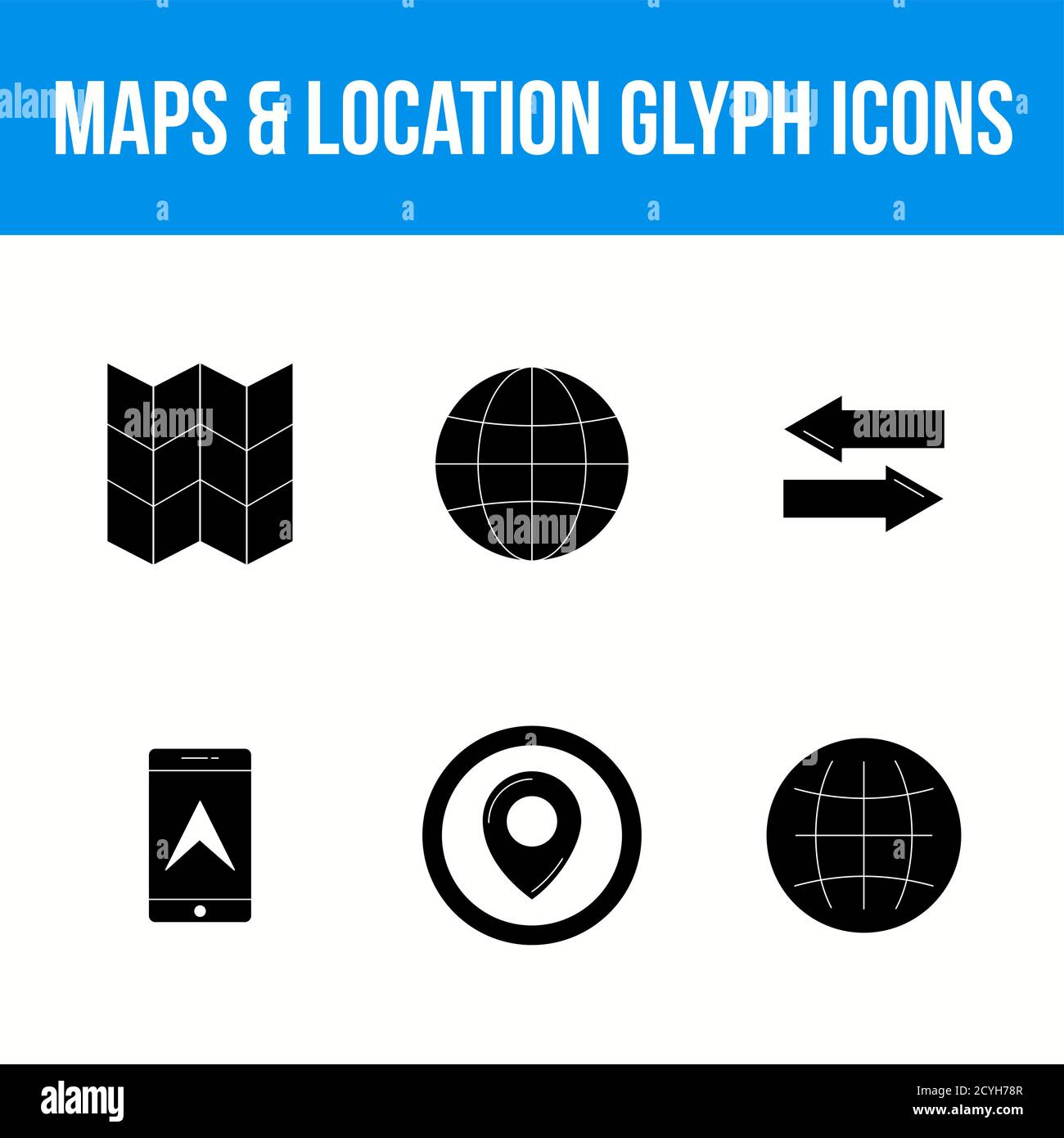 Unique set of maps & location 6 glyph icons Stock Vector Image & Art ...