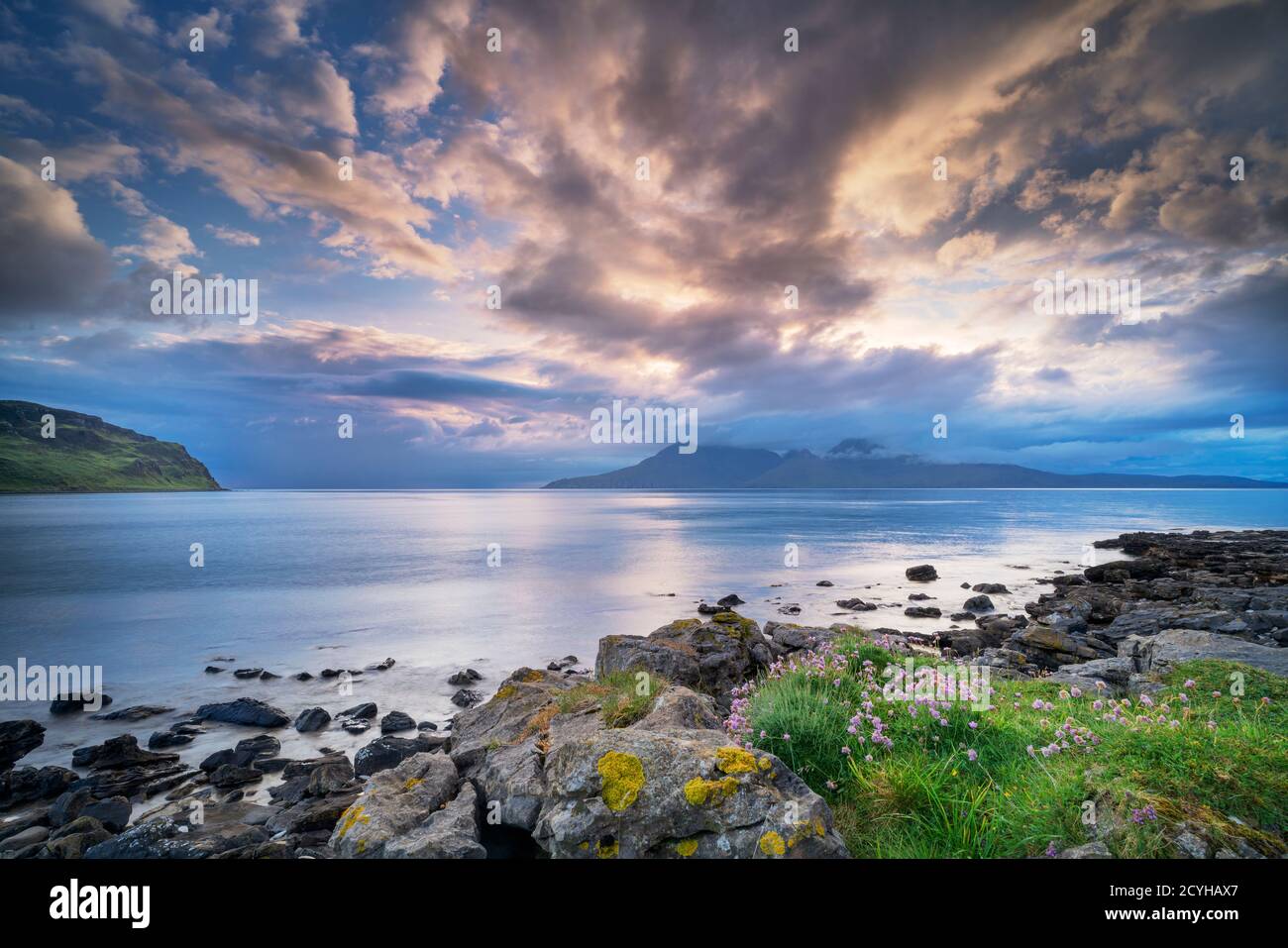 Mid-summer sunset over Rhum, Small Isles, Scotland Stock Photo - Alamy