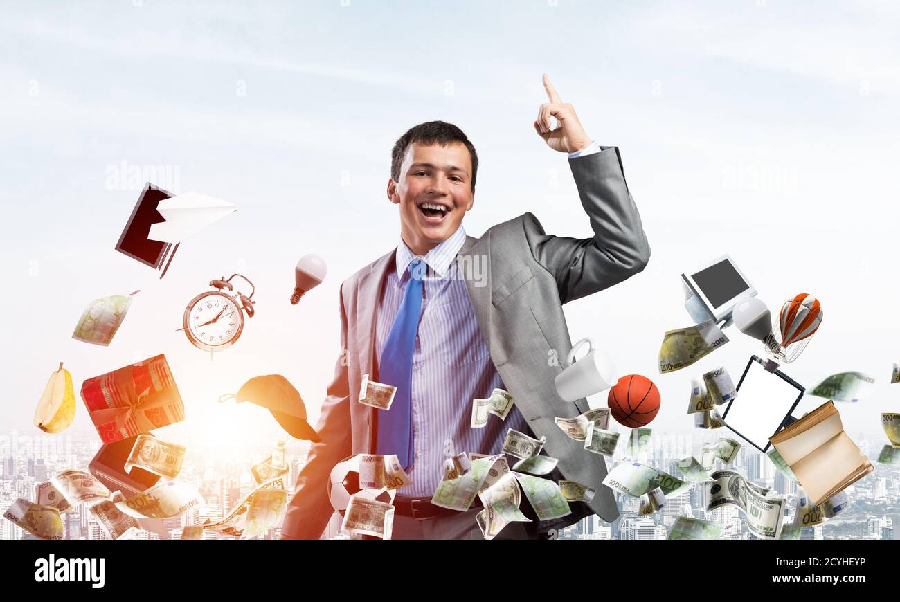 Money falling from sky man hi-res stock photography and images - Alamy