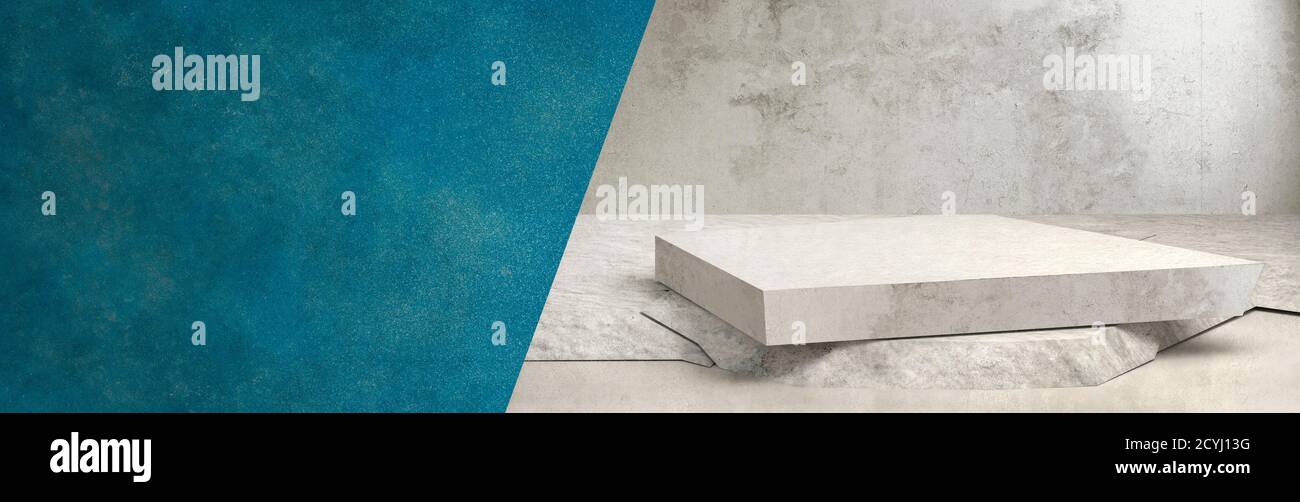 Banner with a podium made of concrete slabs for the product ...