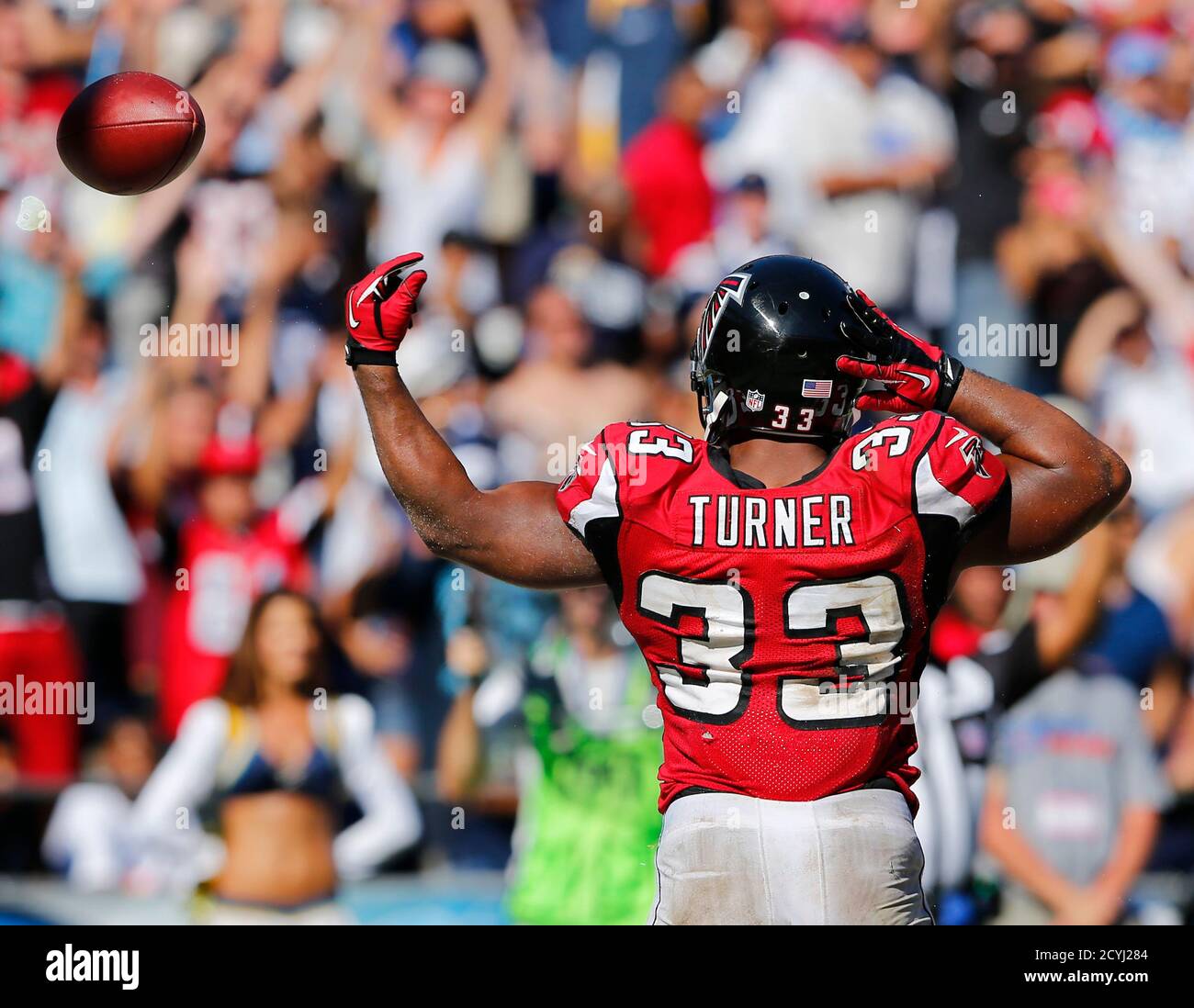 American footballer celebrates touchdown back hi-res stock photography ...